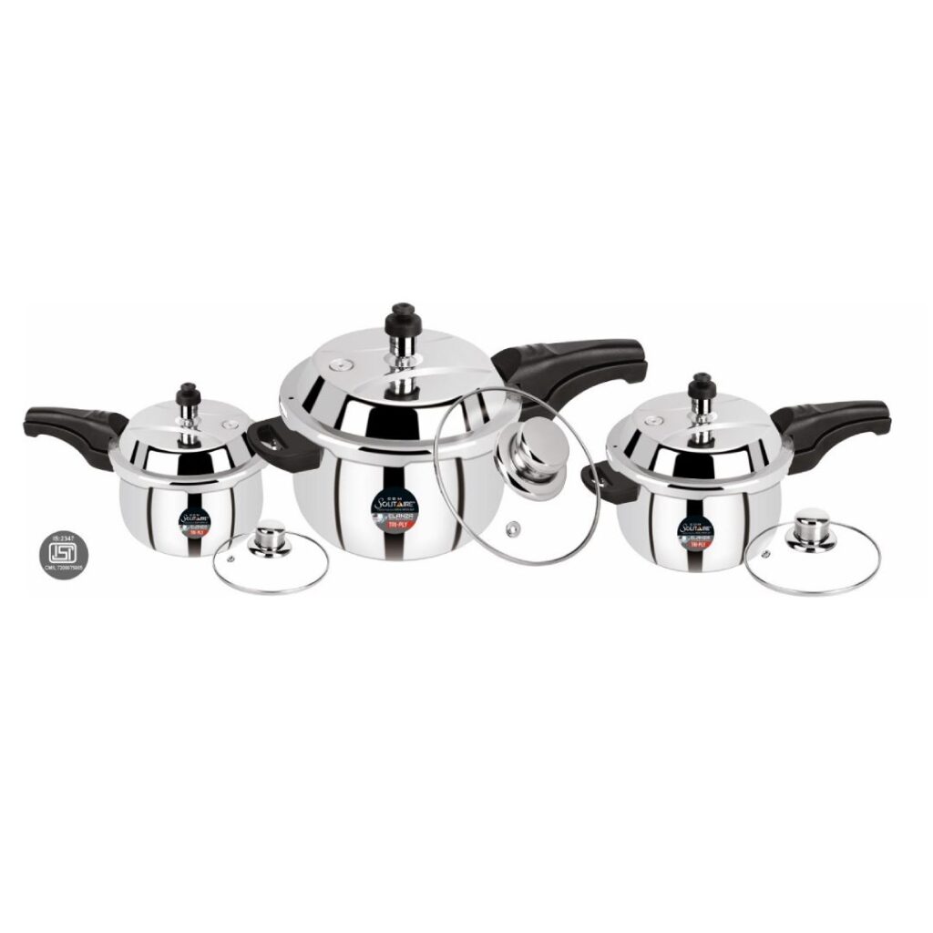 CDM Solitaire| Triply Belly Combo| 1.5ltr+3ltr+5 ltr| Glass Lid ...